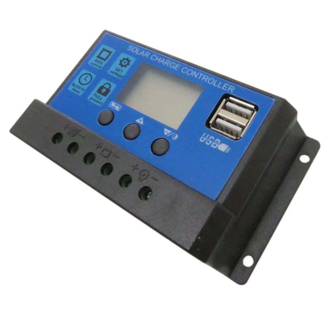 Solar Charge Controller, Dual USB Port Solar Panel Battery Intelligent Regulator 30A 12V/24V
