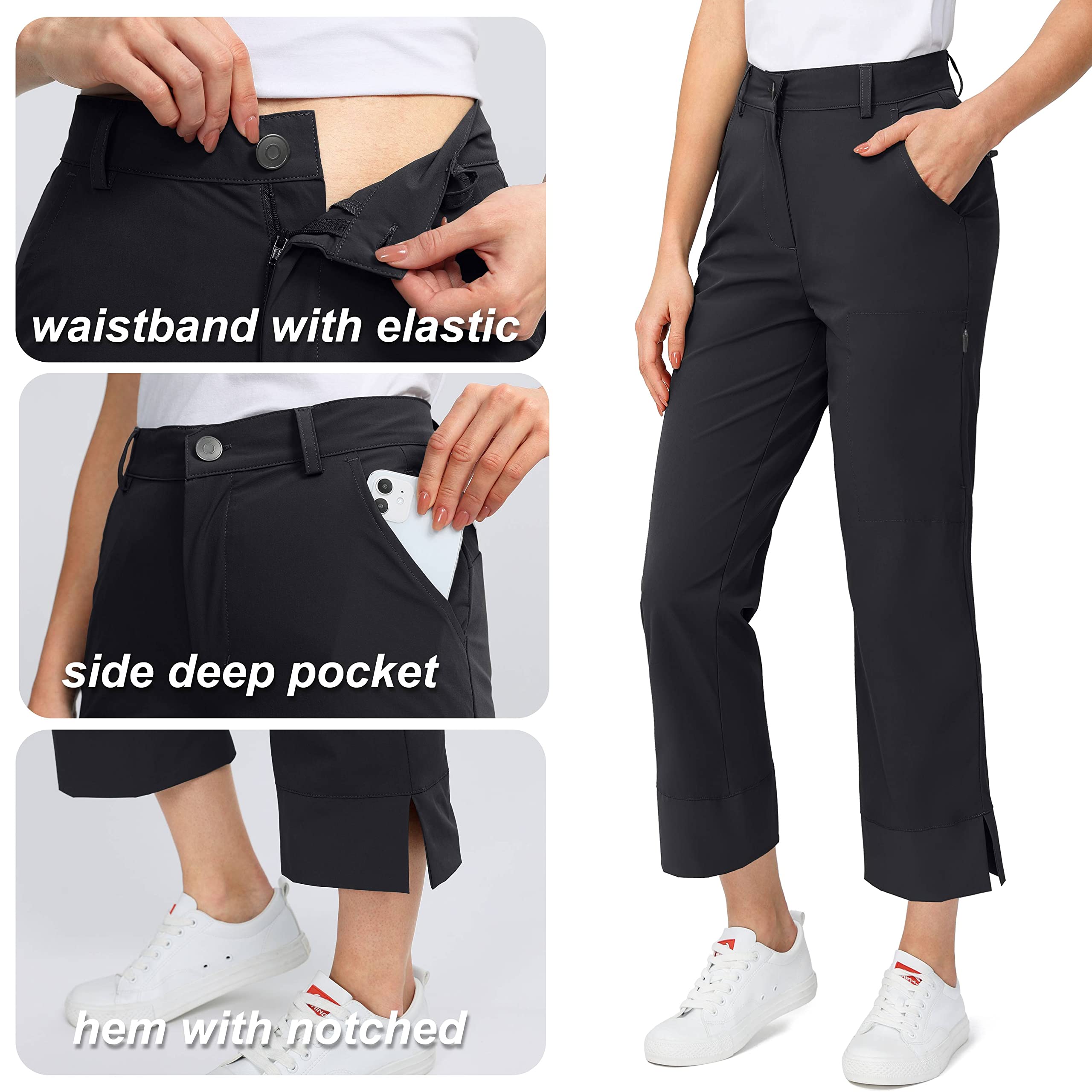 Viodia Women's Golf Pants with 5 Pockets 7/8 Stretch Ankle Bootcut Pants for Women Lightweight Quick Dry Casual Dress Pants Black