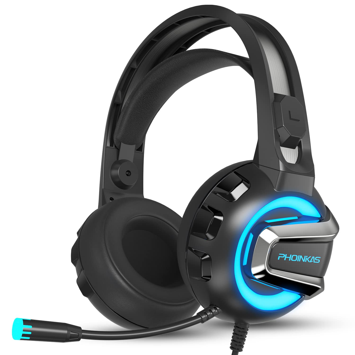 YOTMS Wired Gaming Headset,H9 Gaming Headset for Xbox One, PS4, PS5, PC, Controller, Noise Cancelling Over Ear Headphones with Mic, Bass Surroun (Black Blue)