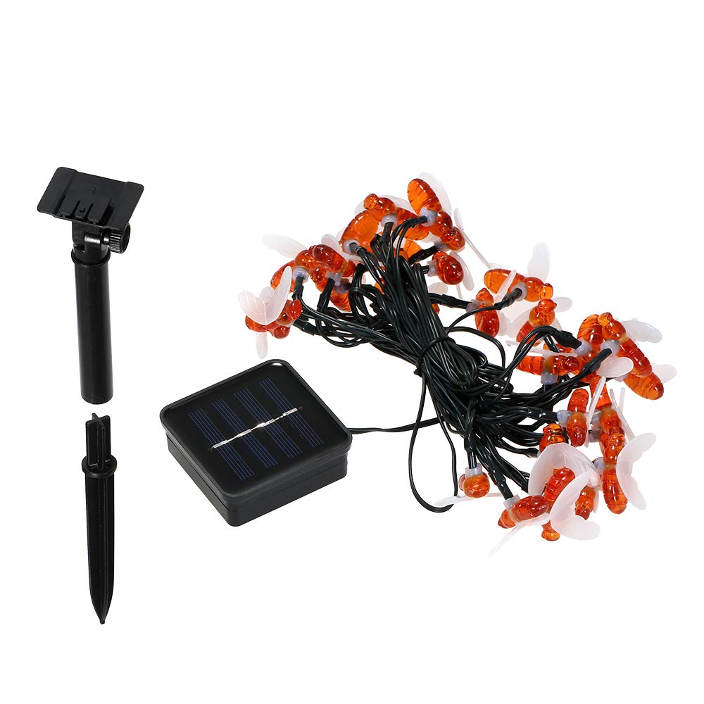 Solar String Lights 19.7ft 30 LED Rope Light Cute Bees 8 Modes Warm White for Party Garden Home Festival Decoration