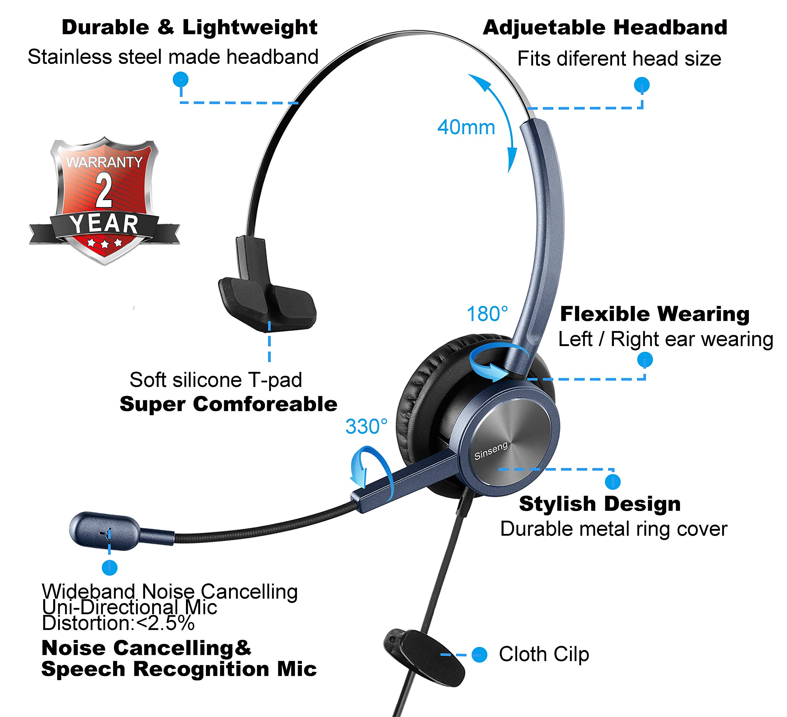 Sinseng TelPhone Headset with Microphone Noise Cancelling for Call Center, 3.5mm Computer Headphones with Volume Control for iPhone iPad Samsung PC, Office Phone Headset for Online Courses Dictation