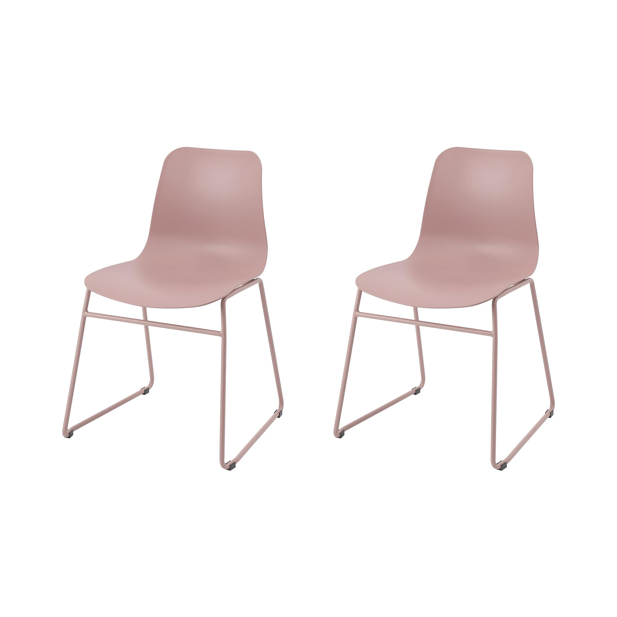 Roomnhome】 Durable Modern Pastel Tone self-Assembly Plastic seat and Steel Frame Kitchen, Dining, Bedroom Side Chair Set of 2 (Pink)