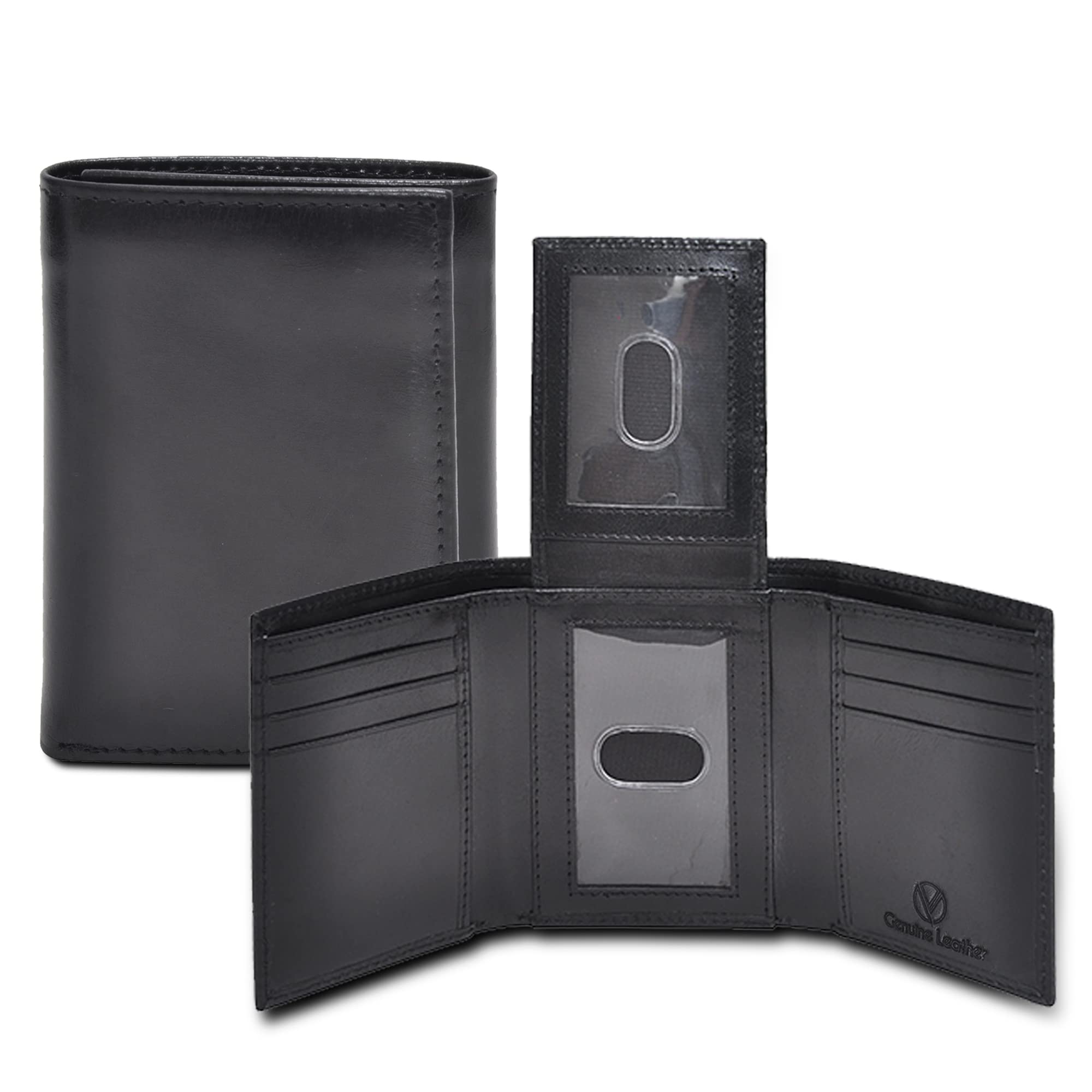 VALENCHI Leather Trifold Wallet For Men - RFID Blocking - 9 Card Slots, 2 Note Compartments & 1 ID Window - Minimalist Design, Slim Wallet - Premium, Fashionable Accessory Gifts for Men, Him