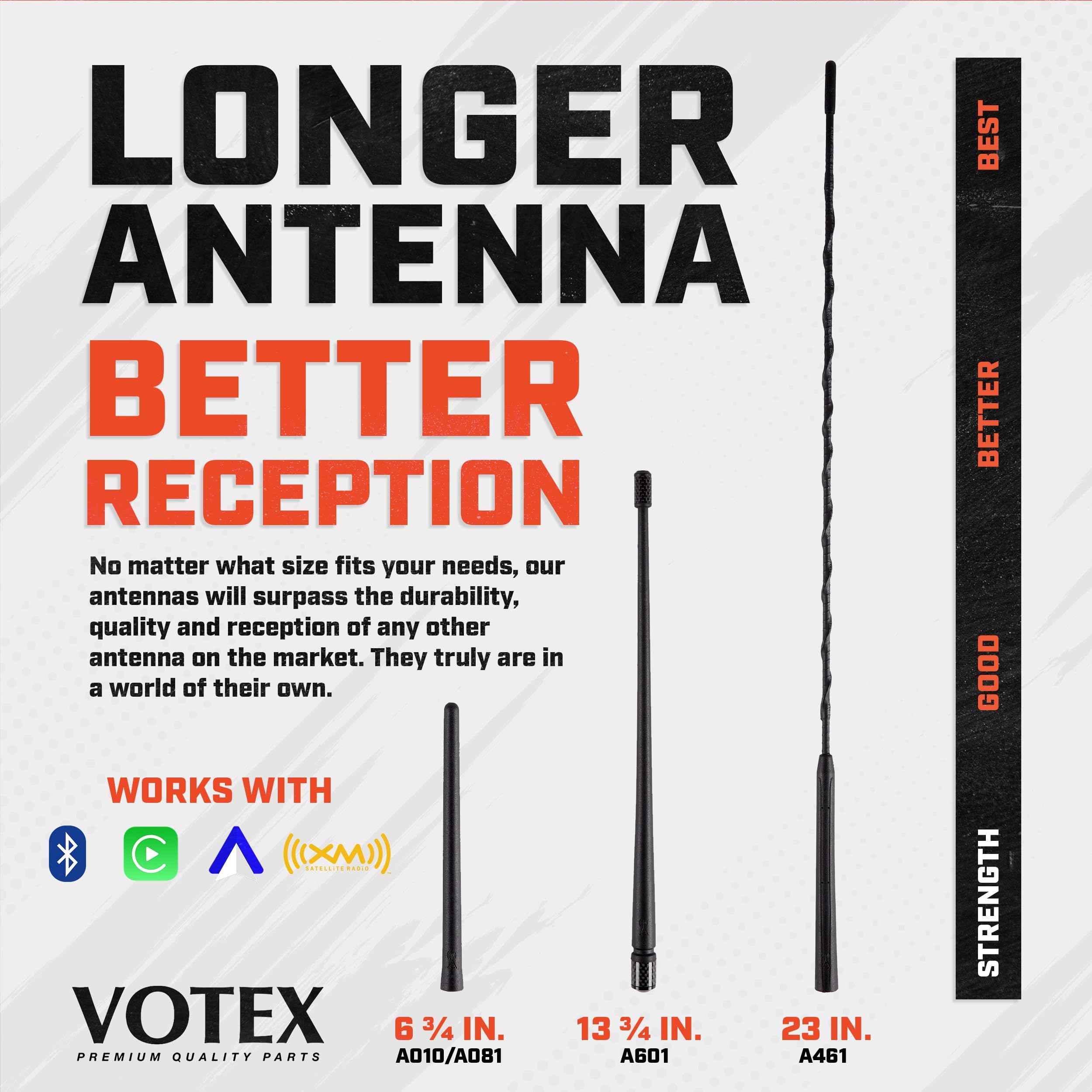 Votex Black Short Rubber 6 3/4" Universal Antenna Kit - Car Wash Proof, Easy Setup, Enhanced Reception with Copper Coil, USA Stainless Steel Threading, Flexible & Durable Fits Cars, Trucks, SUVs