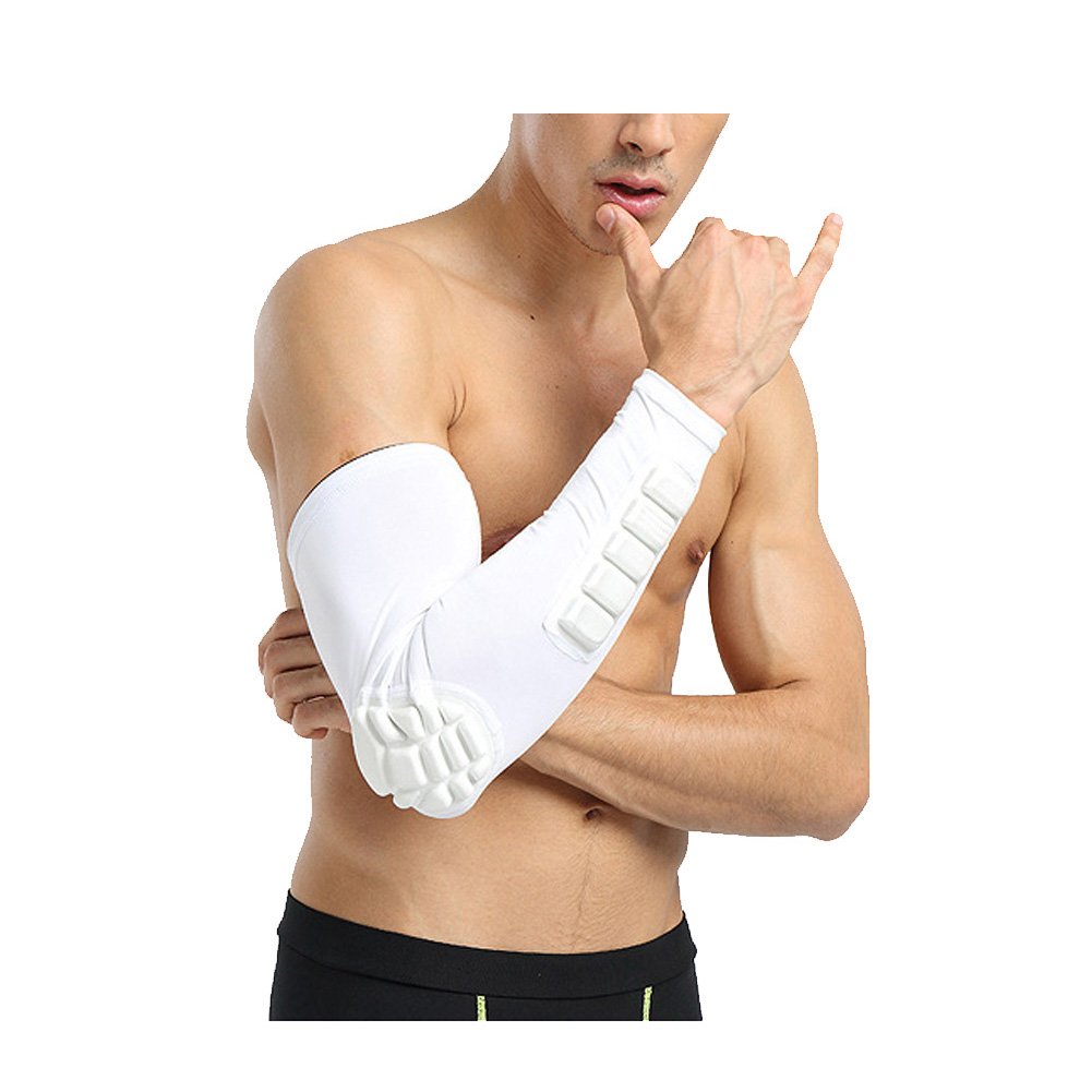 RGA 2PC Padded Arm Sleeve Compression Basketball Arm Sleeve Elbow Pad Sold (Blue [2 Pack], XL)