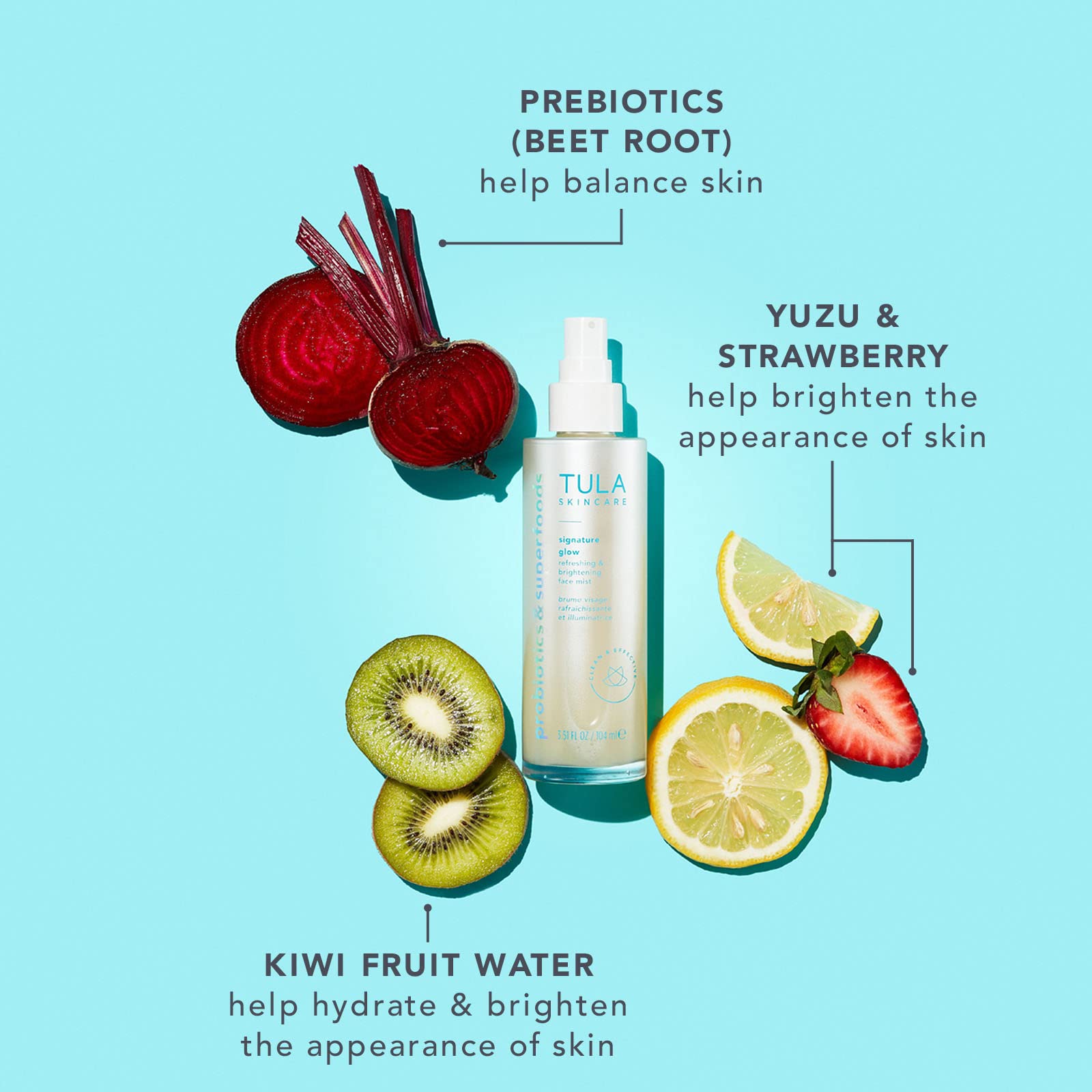 TULA Skin Care Signature Glow Refreshing & Brightening Face Mist - Oil & Alcohol Free, Hydrating & Brightening with Pollution & Blue Light Protection, 3.51 fl oz.