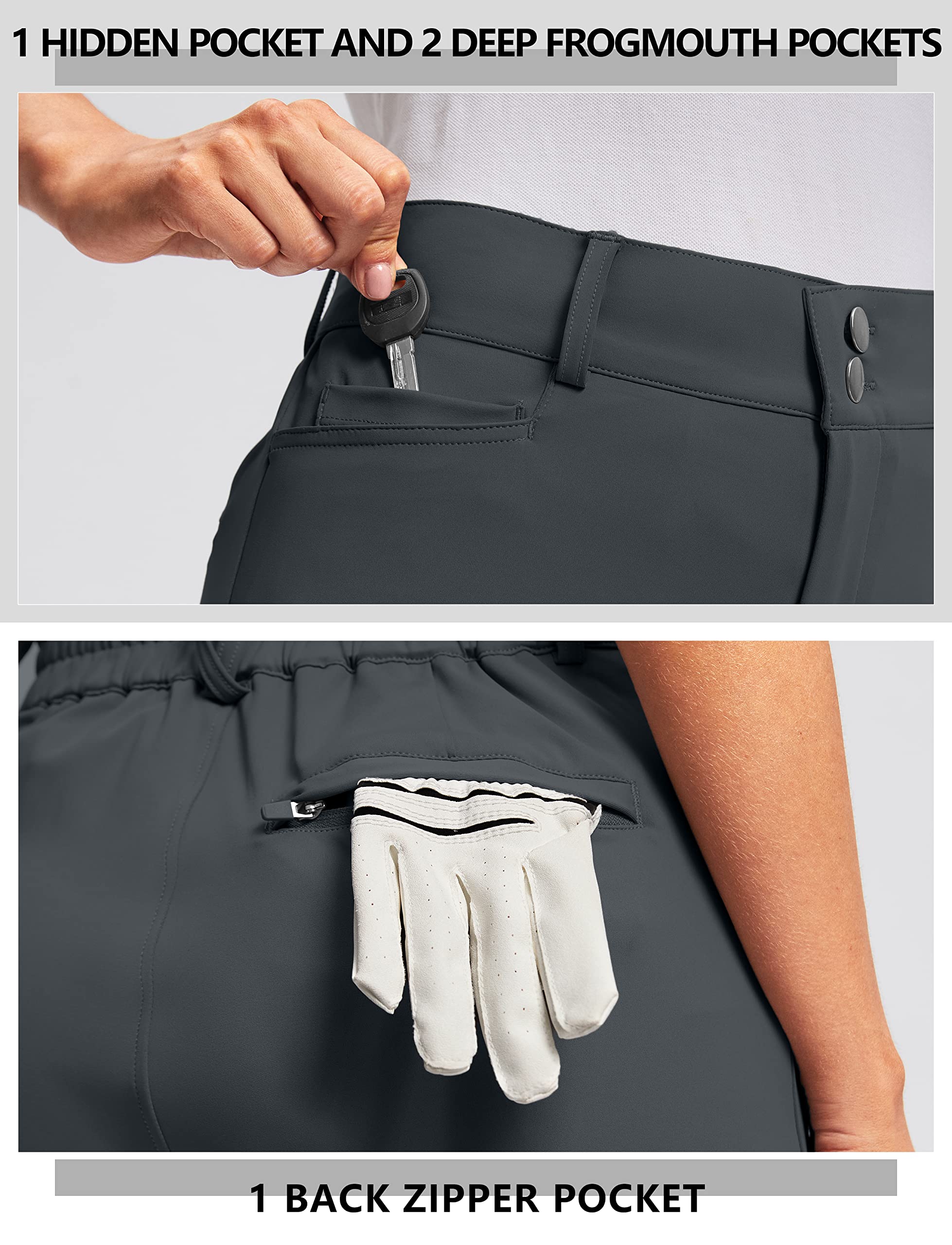 Viodia Women's Golf Pants with Zipper Pockets 7/8 Stretch Ankle Pants for Women Travel Casual Work Dark Grey