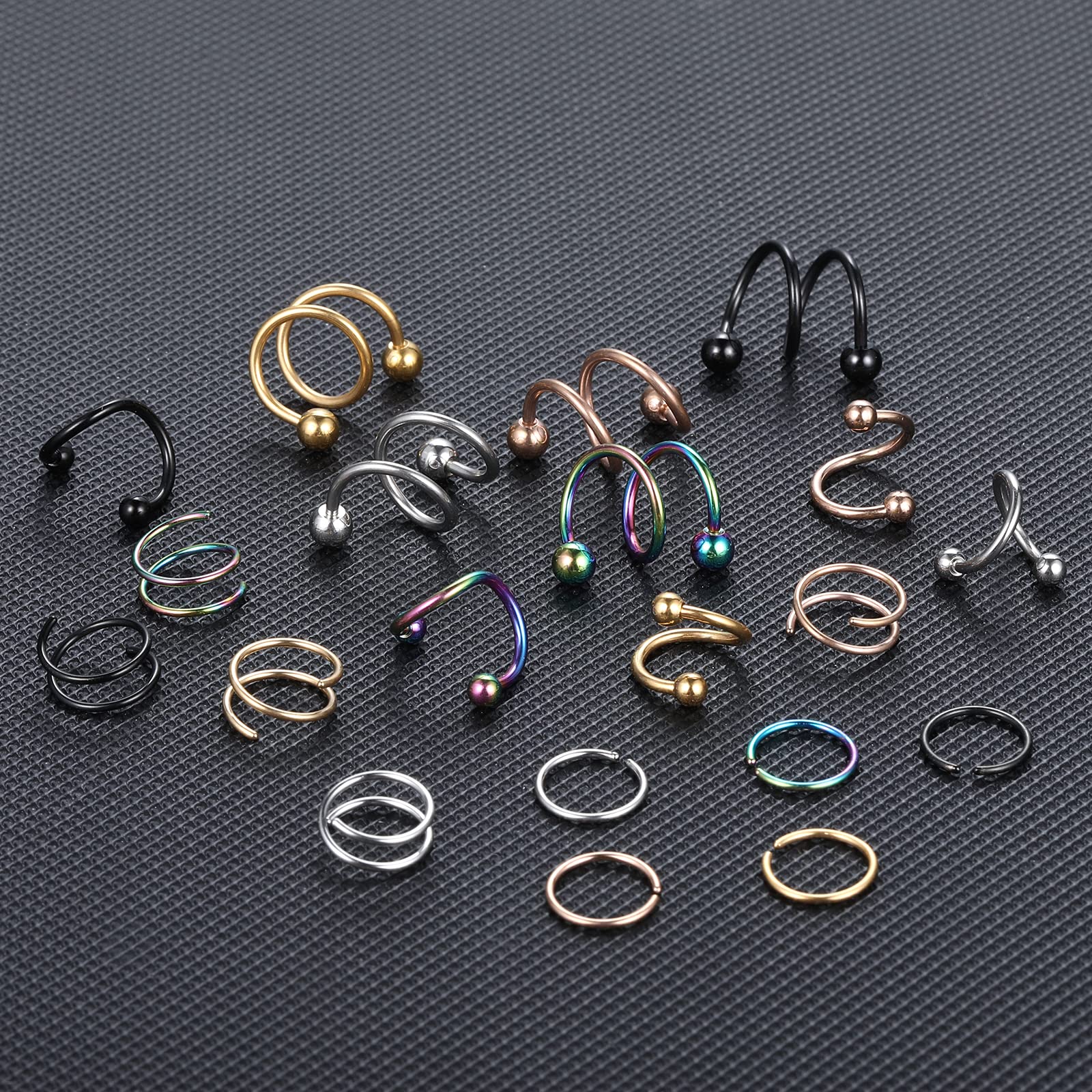 Xpircn 20PCS Nose Rings Hoop 16G 20G Twist Nose Piercing Set Double Nose Hoop Piercing Jewelry Mix Styles