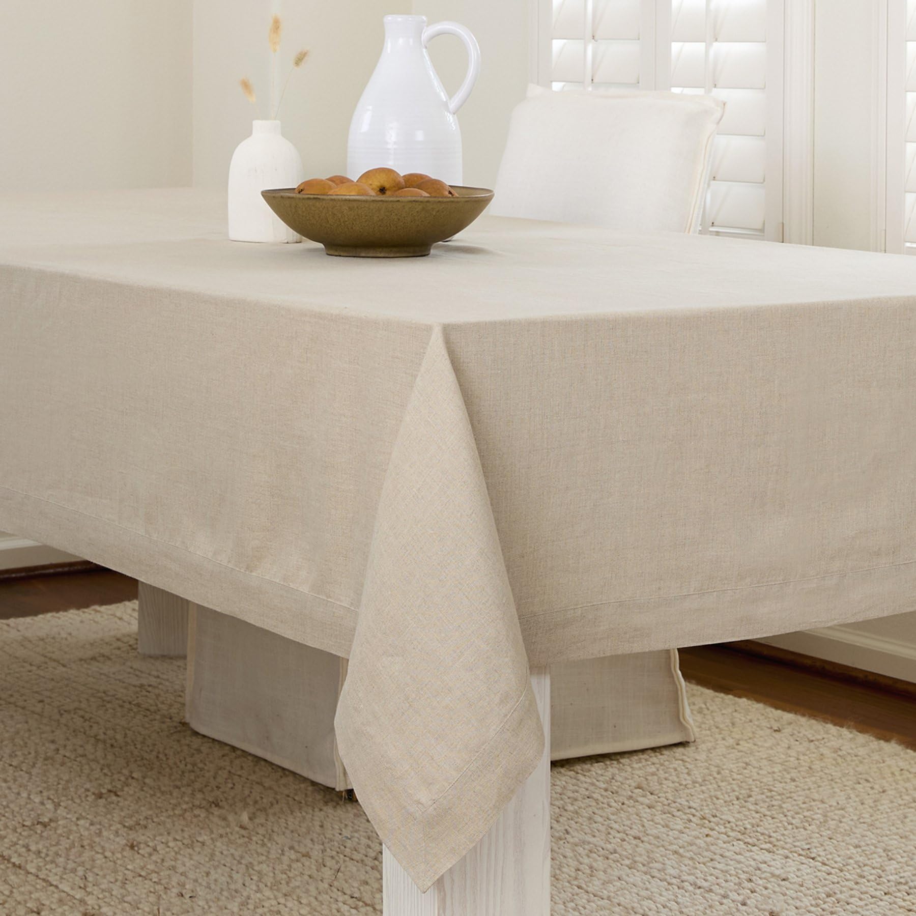Solino Home Linen Tablecloth β 100% Pure Linen Summer Natural Tablecloth 60 x 144 Inch β Machine Washable Rectangle Tablecloth β Fete