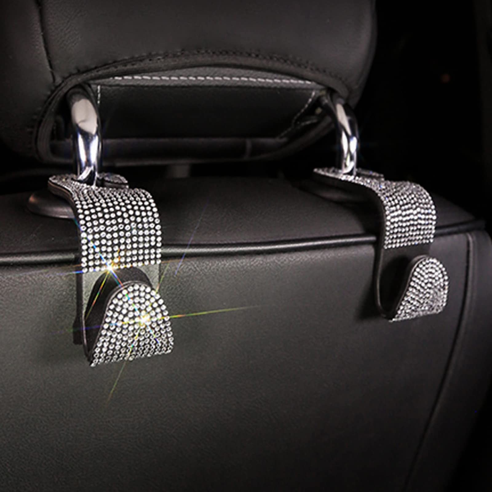 Sodcay 2 Pack Bling Car Seat Headrest Hook, Rhinestones Crystal Car Back Hooks Auto Seat Back Organizers, Car Headrest Hangers for Handbag, Clothes, Purse, Water Bottle (Black)