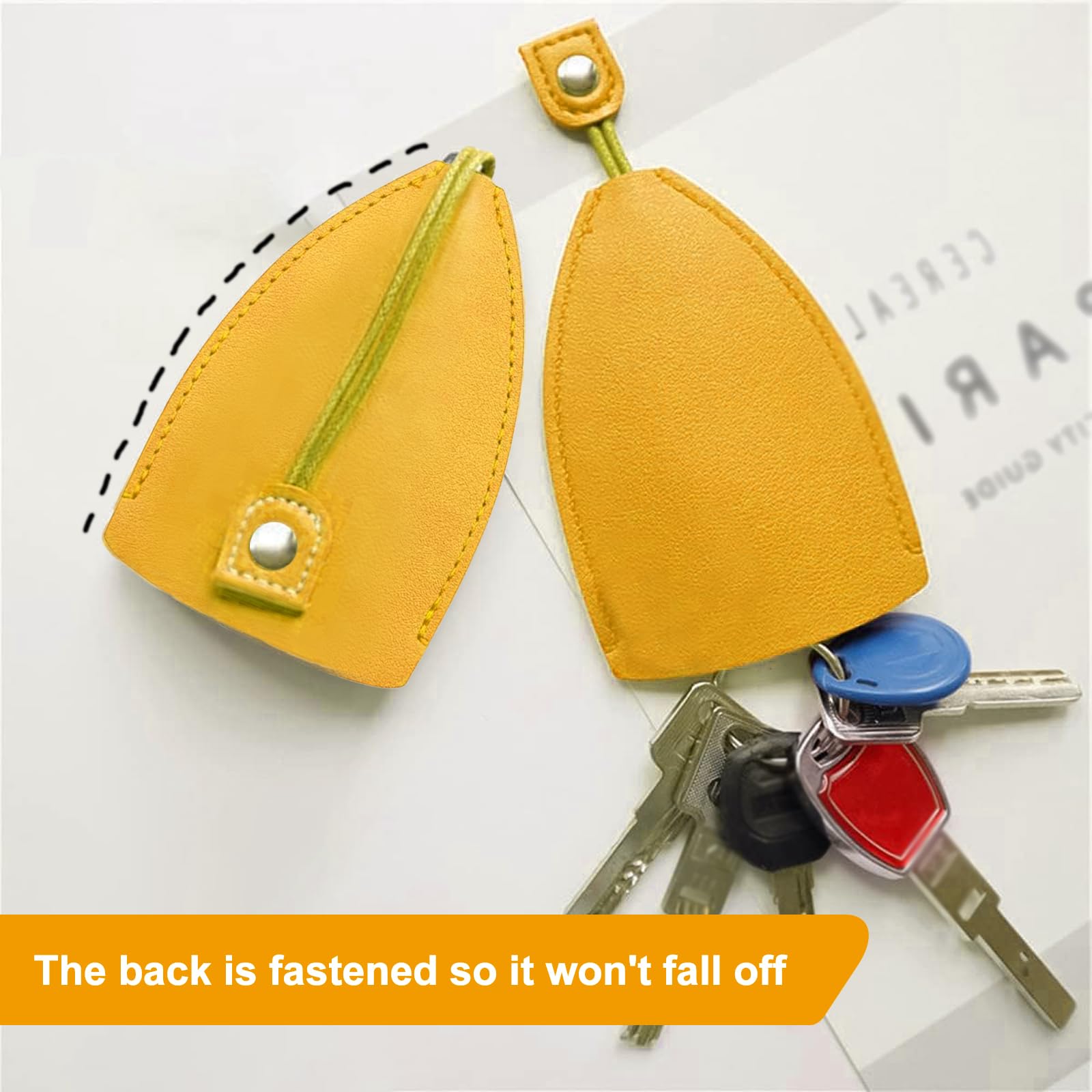 Sodcay 2 PCS Car PU Leather Key Case, Creative Pull-out Key Access Card Protective Cover, Universal for Most Cars (Yellow)