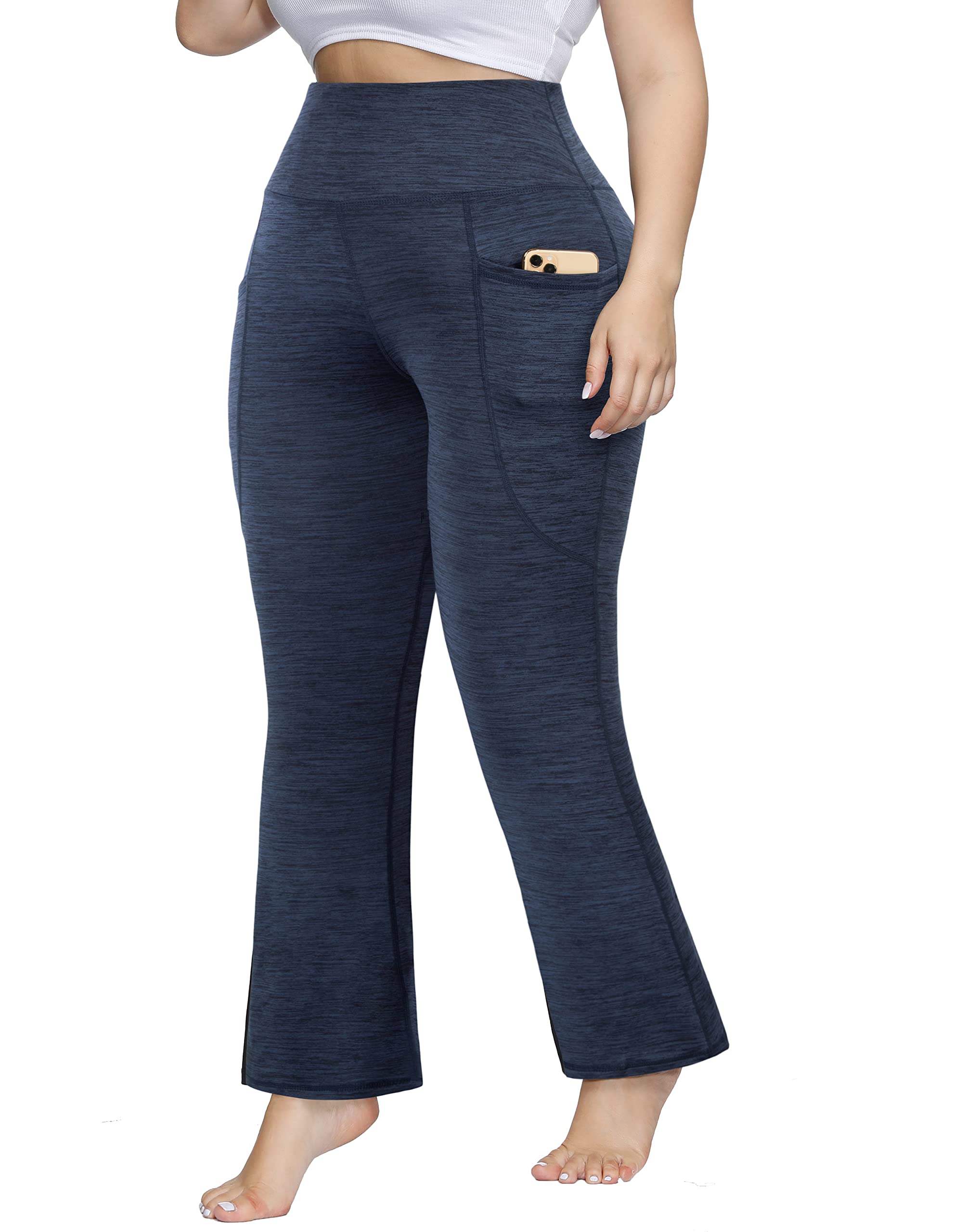 Women Boot Cut Yoga Pants with Pockets High Waisted Bootleg Flare Work Pants Blue Floral 4X