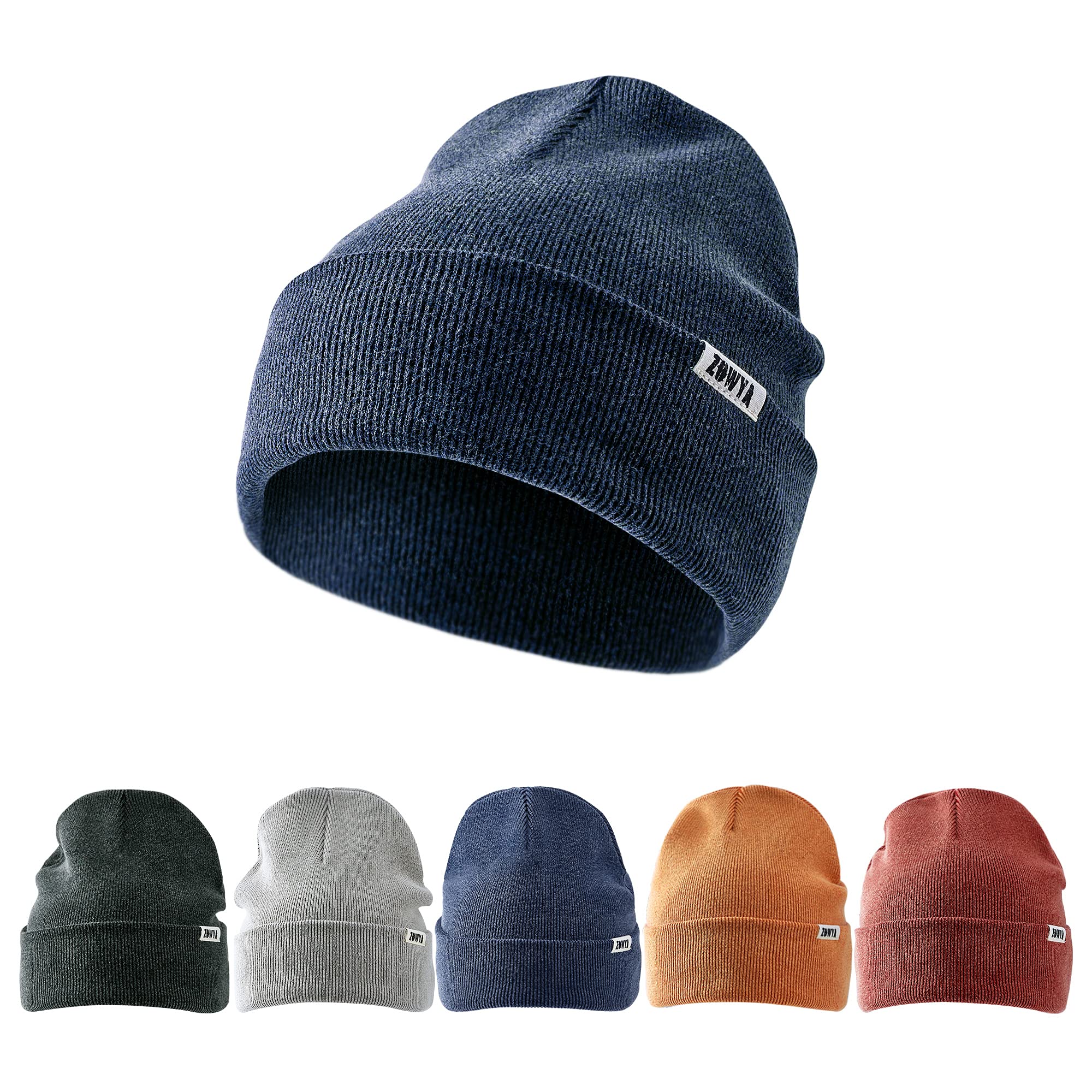 zowya Winter Beanie for Men Women Knit Cuff Snug Slouchy Skull Caps Classic Warm Spring Autumn 1-Hat (NAVY)