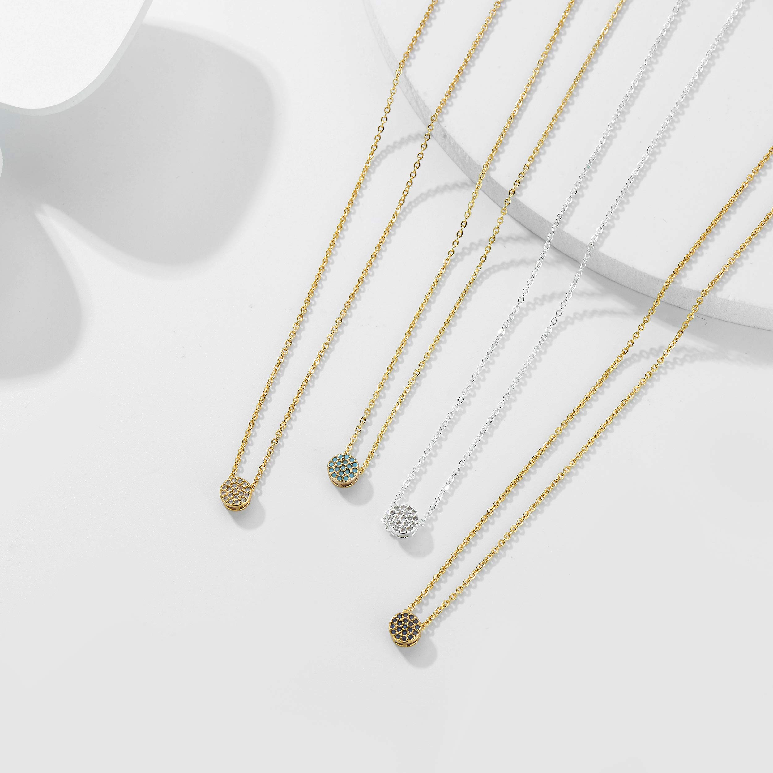 Valloey Rover Tiny Dot Pendant Necklace Dainty 14K Gold Plated Sterling Silver Round Dot Circle CZ Choker Necklace Jewelry Gift for Women (NCK-CZ-dot)