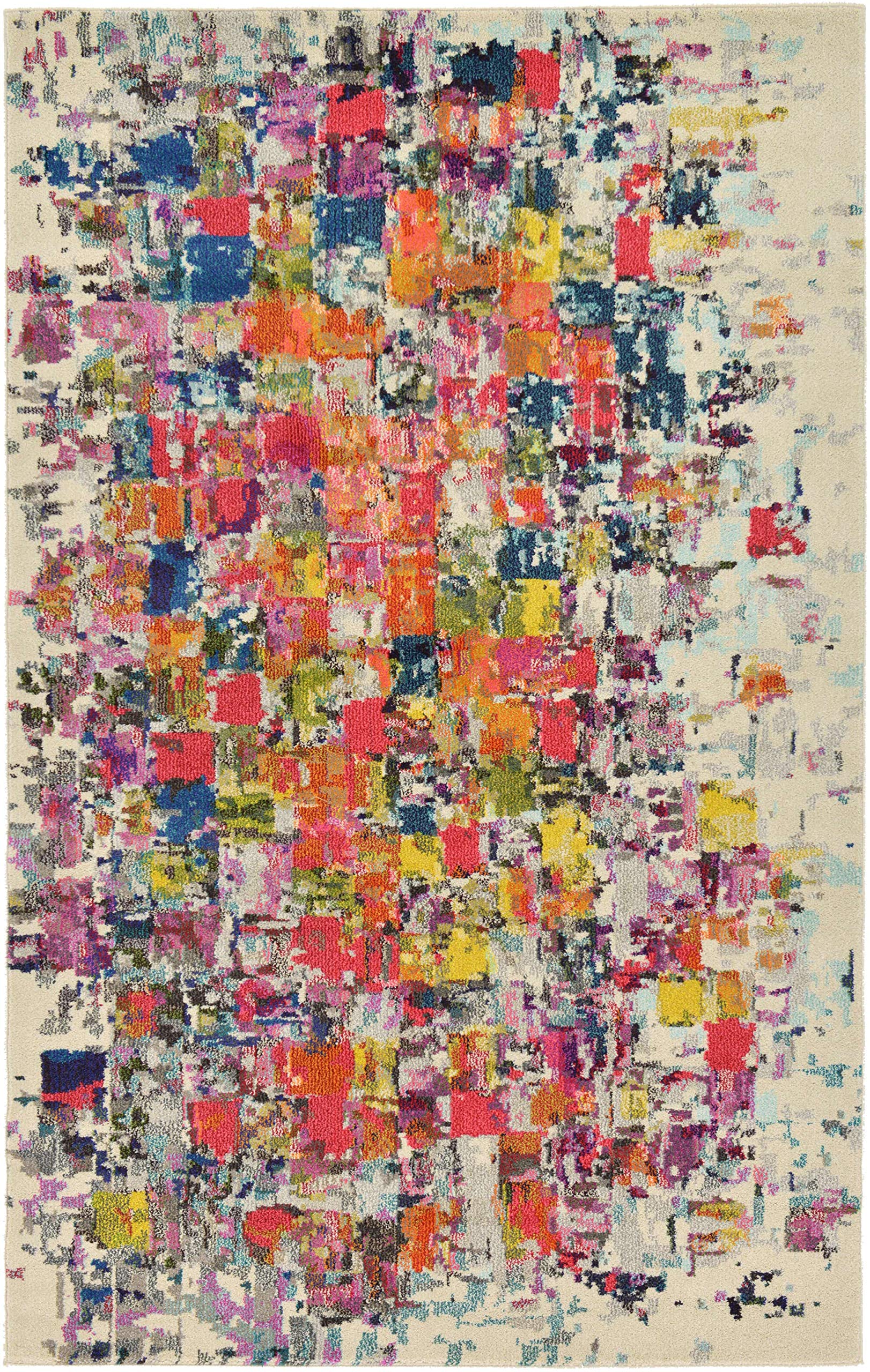 Unique Loom Estrella Collection Abstract, Bright Colors, Distressed, Modern Area Rug, 5 ft x 8 ft, Multi/Beige