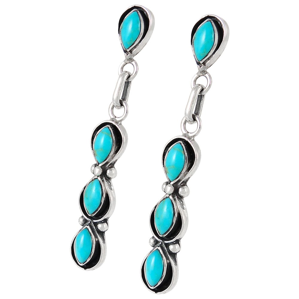 Southwest Style Earrings Genuine Turquoise & 925 Sterling Silver dangle earring gemstone jewelry (Teal/Matrix)