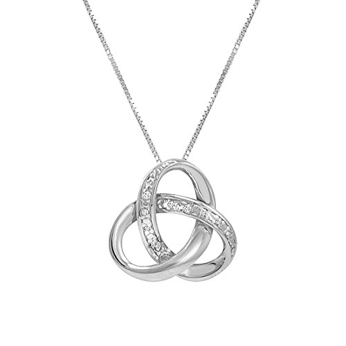 Sterling Silver REAL Diamond Love Knot Pendant Necklace for Women on an 18inch Sterling Silver Box Chain
