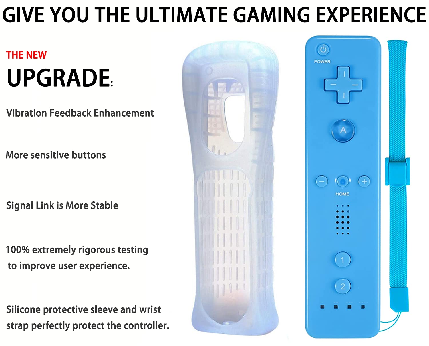ZeroStory Remote Controller with Silicone Case and Wrist Strap Compatible for Wii Wii U Console (2 Pack, Black and Blue)