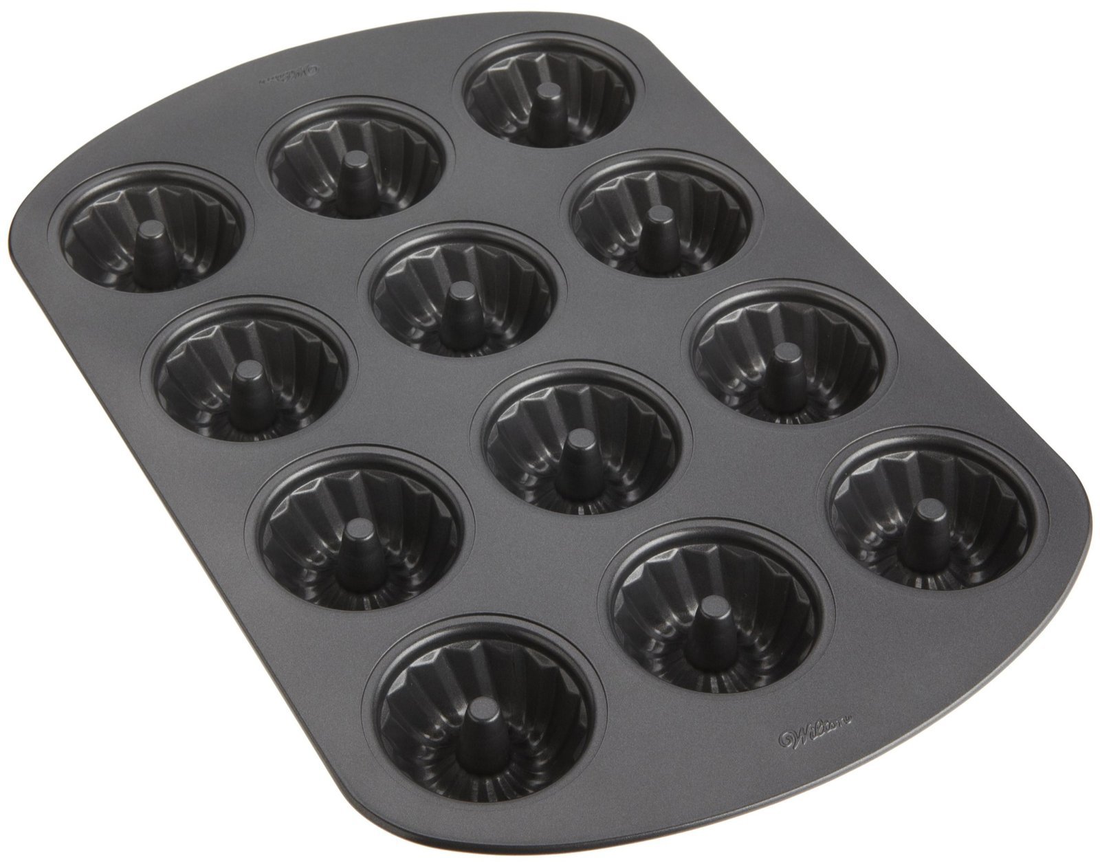 Wilton Non-Stick Mini Fluted Tube Pan, 12-Cavity Cookie Pan, Multi-Cavity Mini Cake Pan, Steel, Black