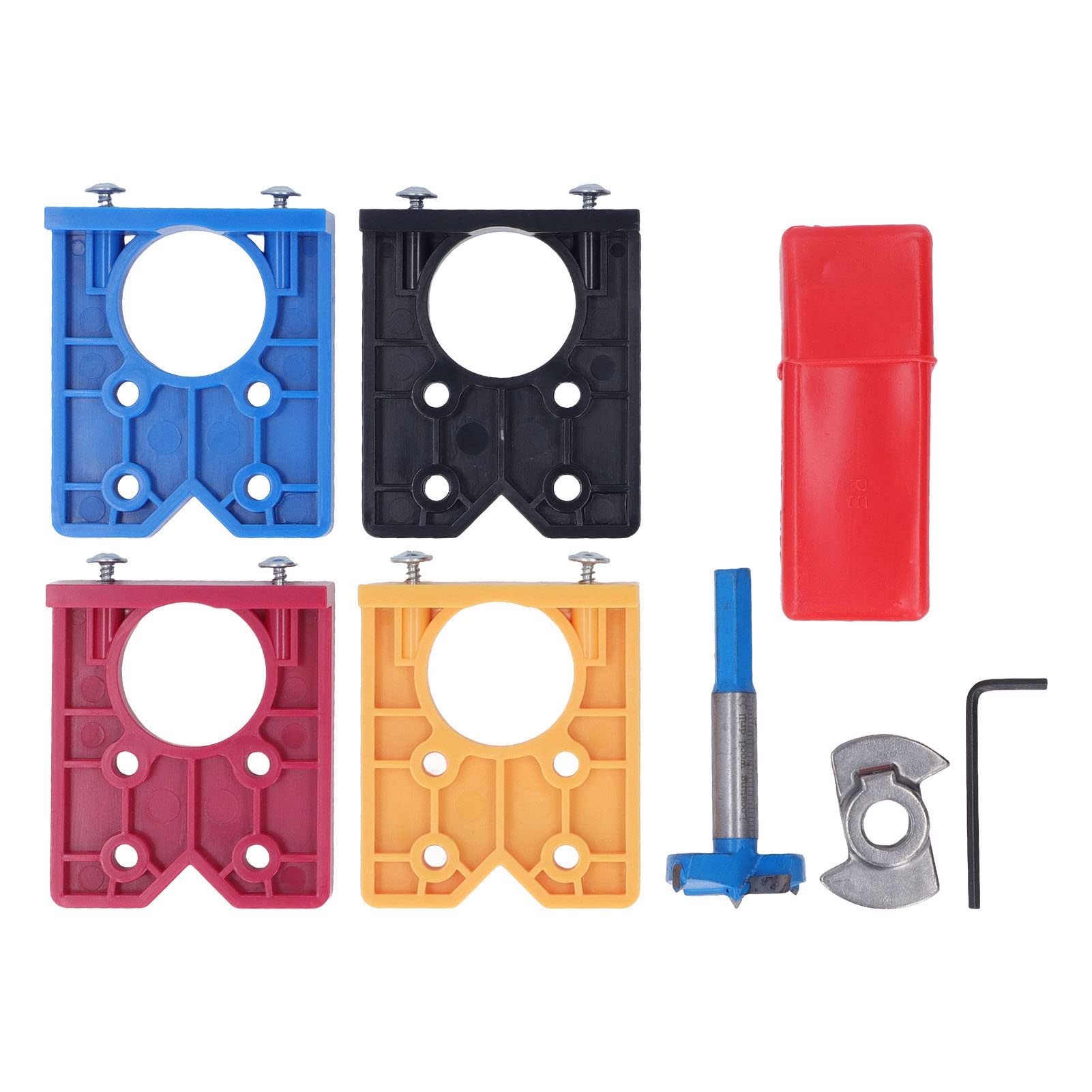 Syrisora Hinge Jig Kit Blue Red Yellow Black 35mm Drill Guide Woodworking Hole Opener for Door Cabinet