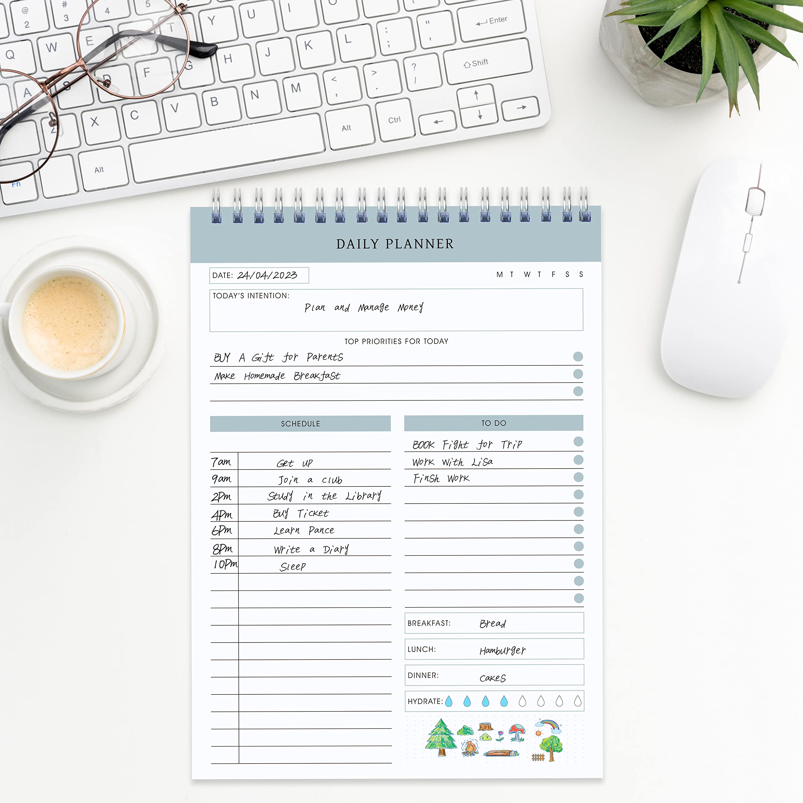 To Do List Pad Daily Schedule Planner Priority Goals Notepad Undated 6.5 ”x 9.8” PVC Cover,Twin-Wire Binding Personal Organizer for Appointment (4 Pack)