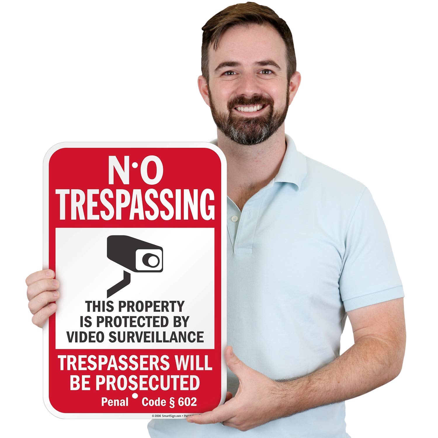 SmartSign "No Trespassing - Property Protected by Video Surveillance, Trespassers Prosecuted" Official California Sign | 12" x 18" Aluminum