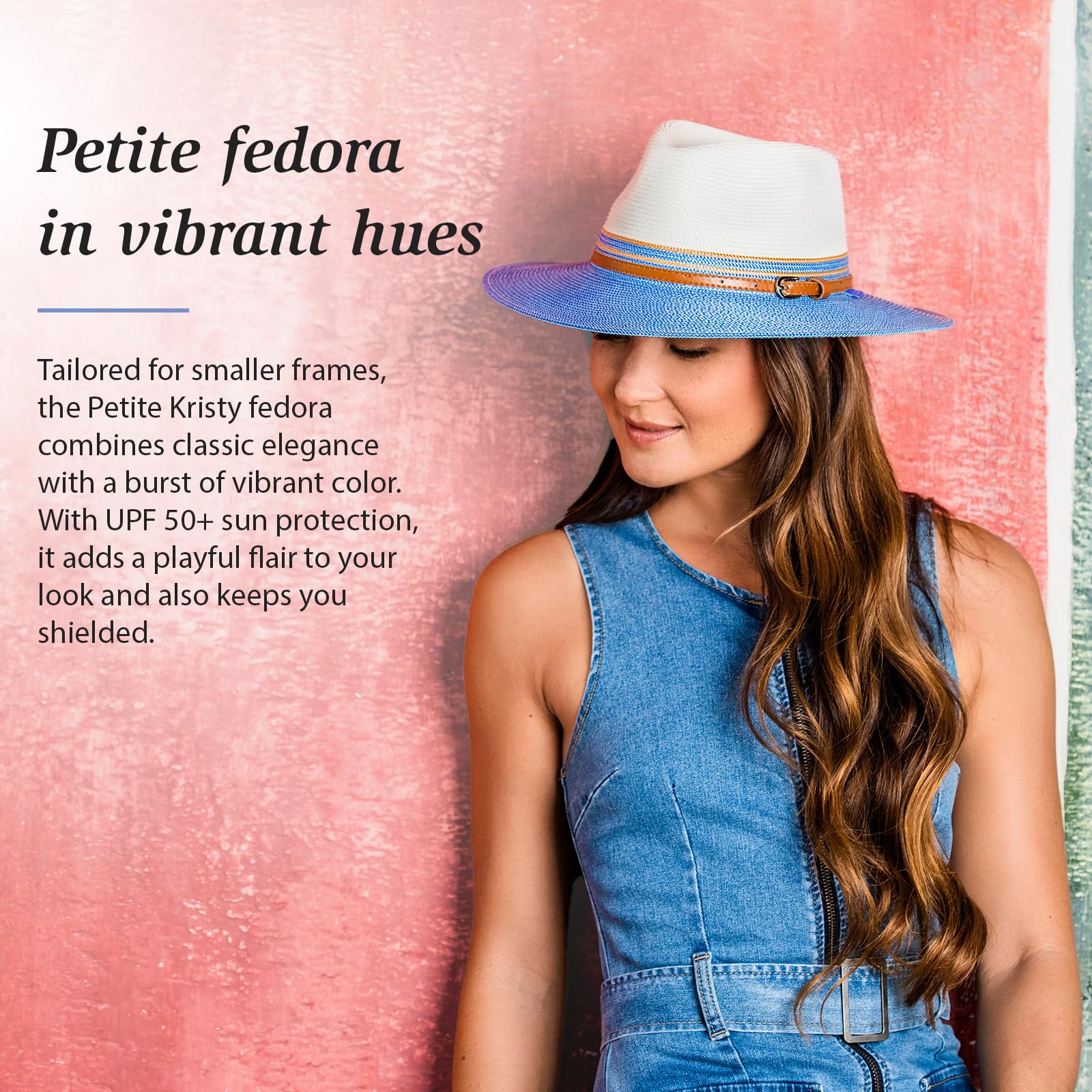 Wallaroo Hat Company Women’s Petite Kristy Fedora – UPF 50+ Sun Protection, Wide Brim, Packable Design, Adjustable Sizing for Smaller Crown Sizes – Sun-Safe Hat for Travel and Everyday (Ivory/Stone)