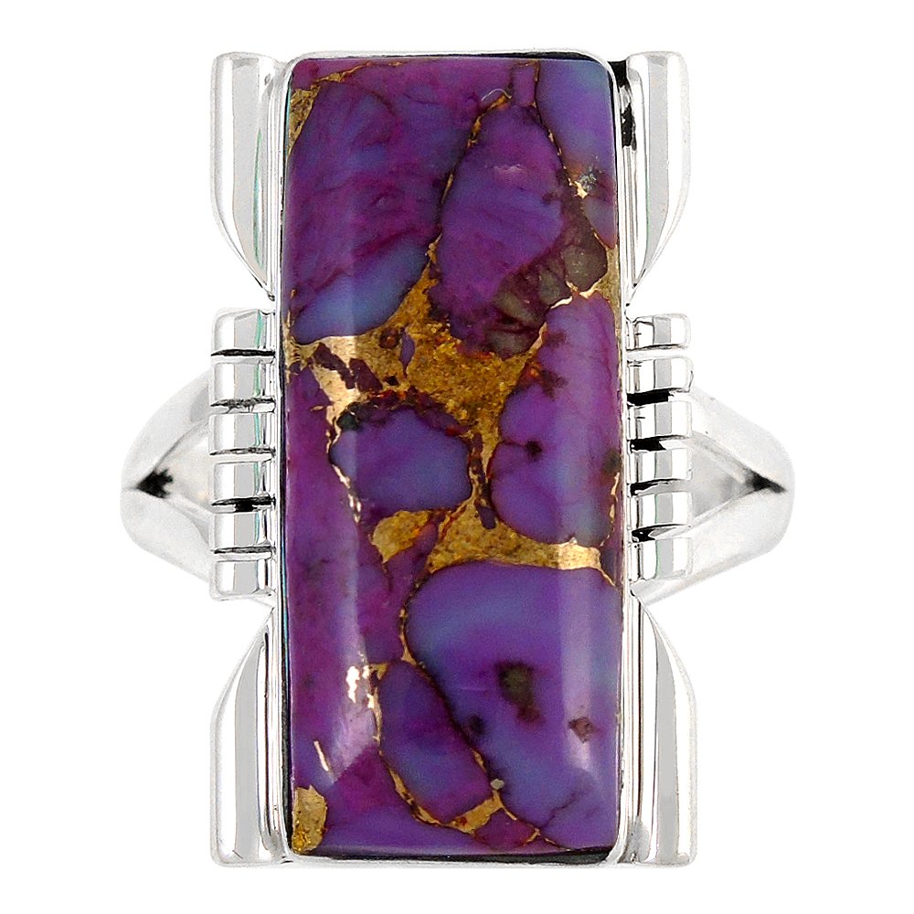 Turquoise Ring Sterling Silver 925 Genuine Gemstones Size 6 to 11 (Purple Turquoise, 10)