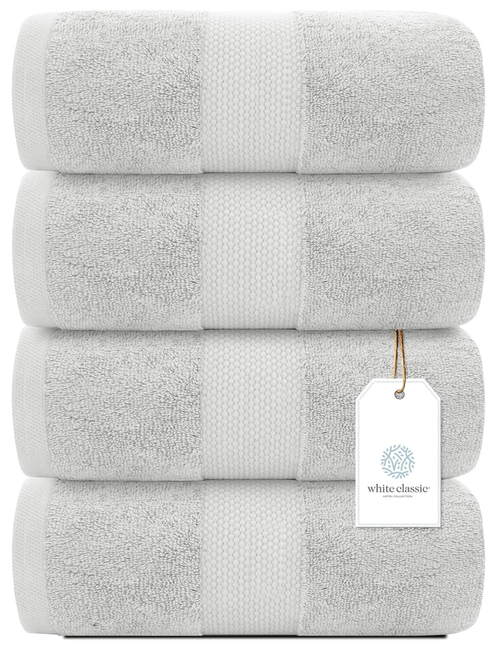White Classic Luxury Bath Towels Large - Cotton Hotel spa Bathroom Towel |30x56 | 4 Pack | Silver
