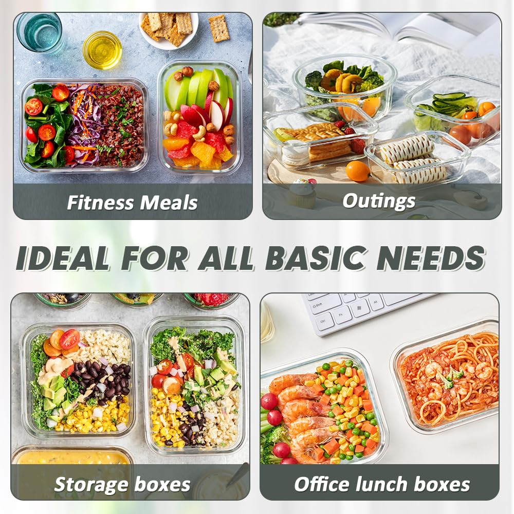 VERONES 30 Pieces Glass Meal Prep Containers Set, Airtight Glass Lunch Containers, Stackable Glass Food Storage Containers with Lids, for Microwave, Oven, Freezer & Dishwasher Friendly,Gray