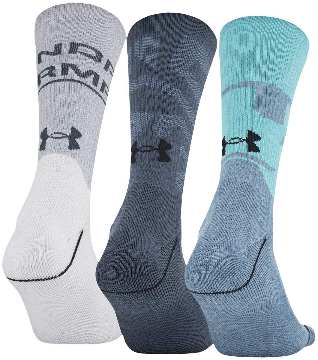 Under Armour Phenom Graphic Crew Socks, 3-pair, Outpost Green Assorted, Shoe Size: Mens 4-8, Womens 6-9