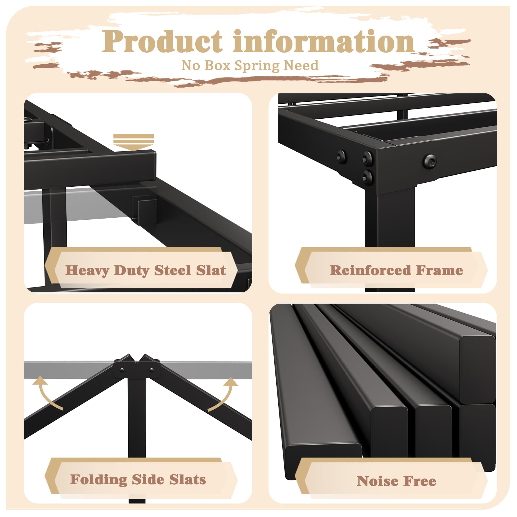 Twin Size Bed Frame 18 Inch Heavy Duty Metal Frames with Steel Slats Support Ample Storage No Box Spring Needed, Easy Assembly, Noise Free, Black
