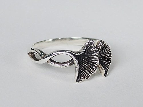 SOVATS Twist Ginkgo Leaf Ring For Women 925 Sterling Silver Oxizidize Surface - Simple, Stylish &Trendy Nickel Free Ring, Size 6