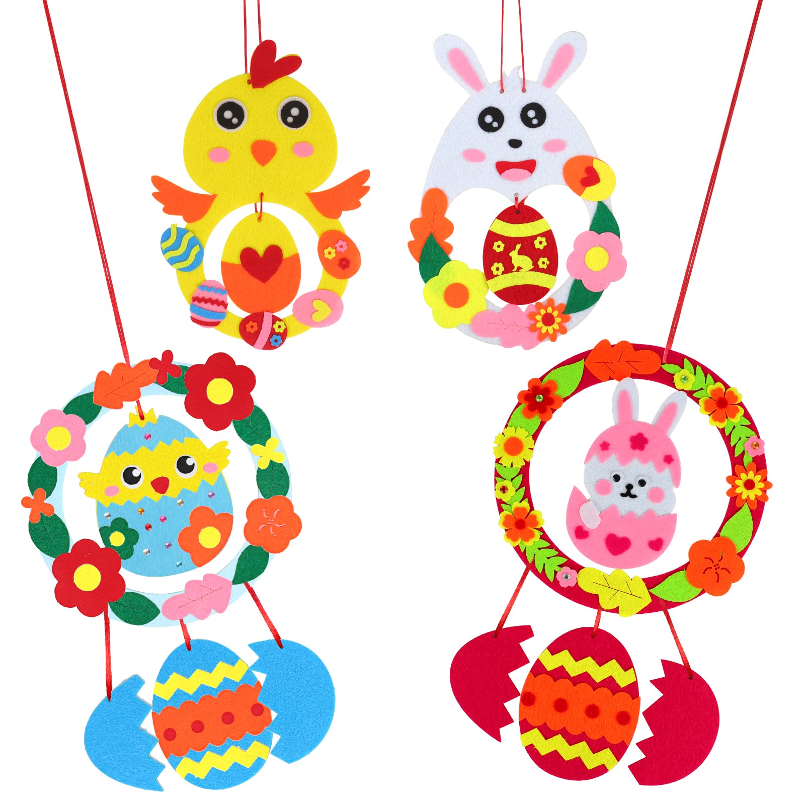 VIPITH Easter Craft Kits, 4PCS DIY Sets Including Wreath Chick Wreath Bunny Hatching Egg Easter Craft Sign Bunny Wreath and Rabbit Chick for Kids Favor Classroom Daycare Homeschool Art Decor
