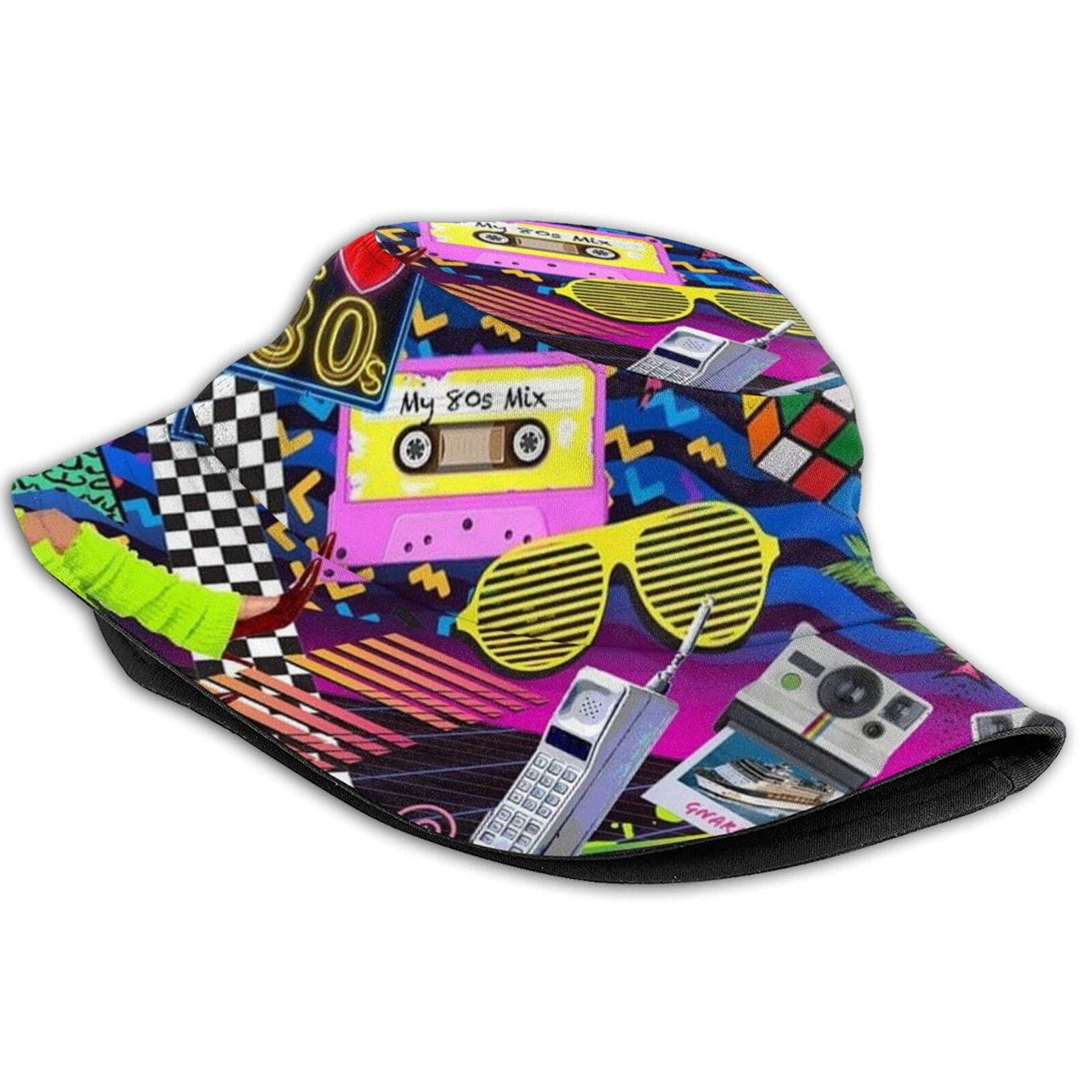 ZREXUO Funny Retro 80s 90s Icons Summer Unisex Print Reversible Bucket Hat