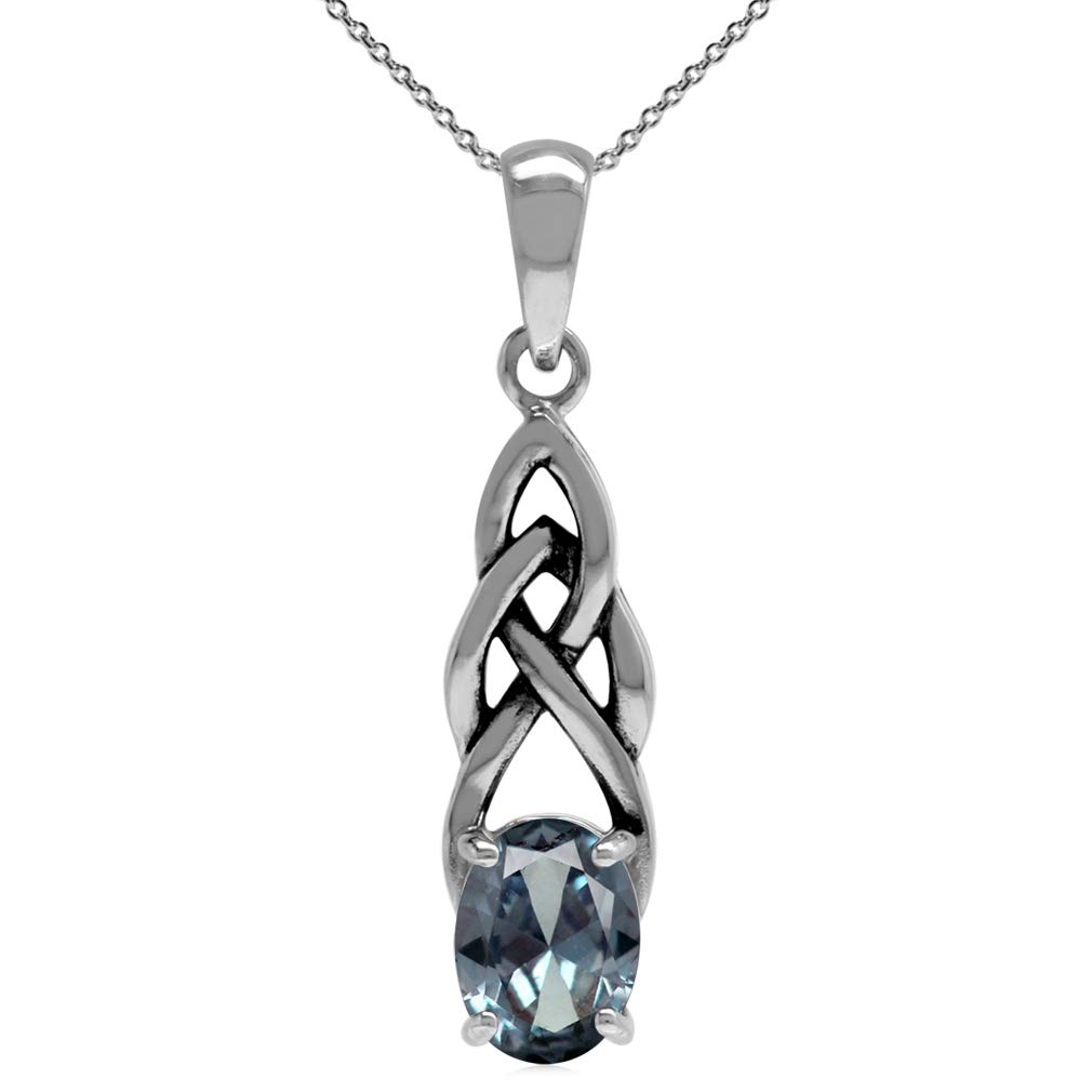 Silvershake 1.12ct. Natural Emerald Green Agate 925 Sterling Silver Celtic Knot Solitaire Pendant