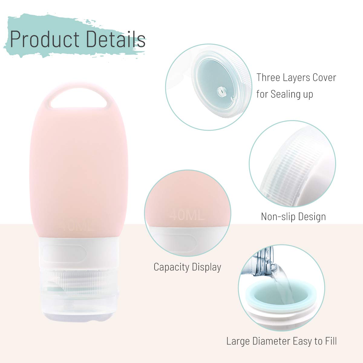 Veroyi Silicone Travel Bottles Leak Proof Squeezable Travel Tubes Set with Keychain Refillable Containers for Shampoo Lotion Soap (3 Packs)