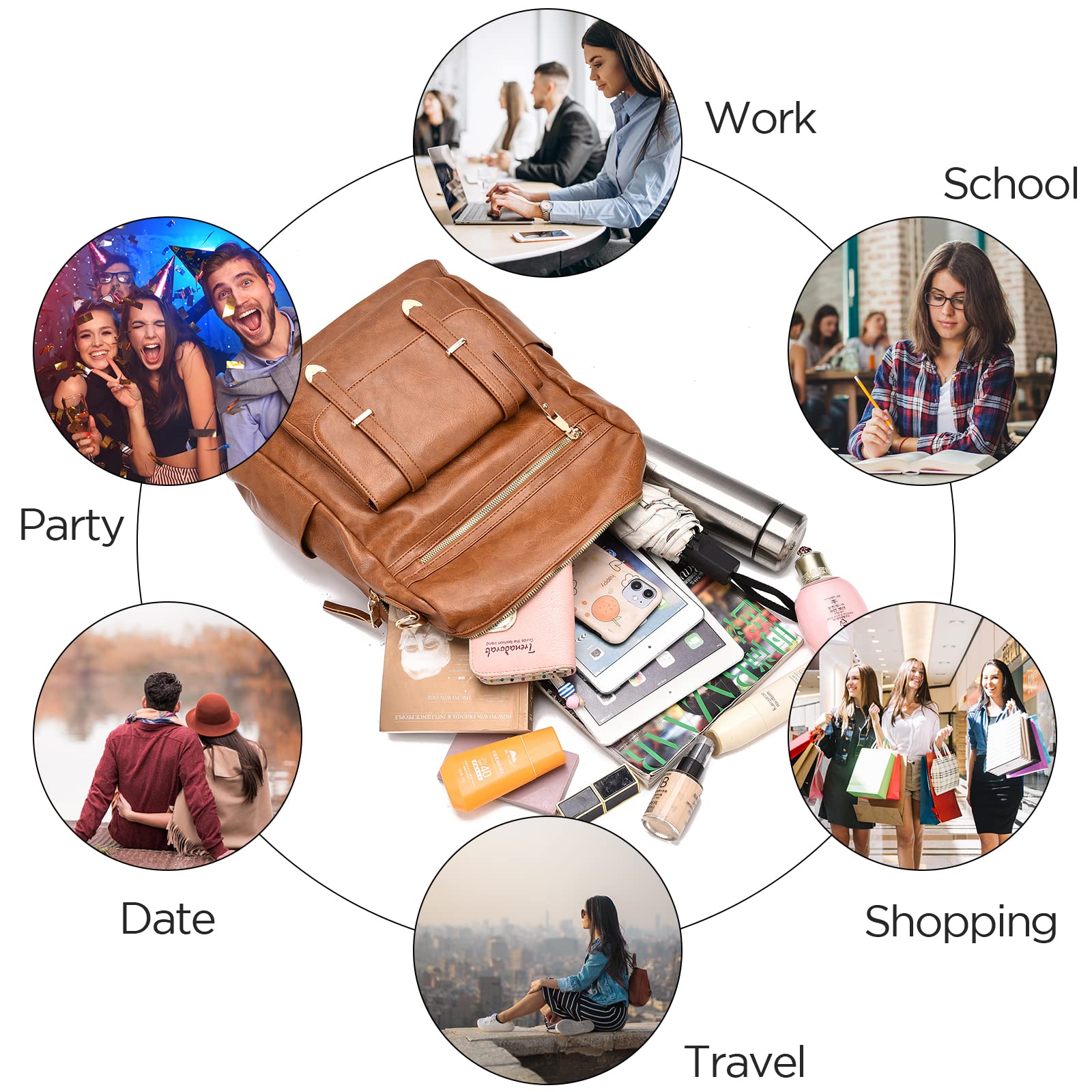Women Fashion Backpack Purse Multipurpose Casual Shoulder Bag PU Leather Travel Bag for Ladies with Convertible Strap