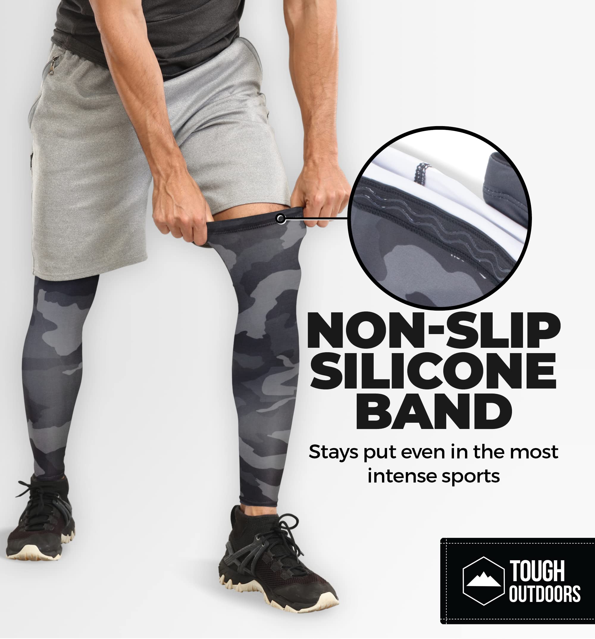 Tough Outdoors Compression Leg Sleeves - Full Leg Compression Sleeve for Men & Women, UV Leg Sleeves, Cycling Leg Warmers