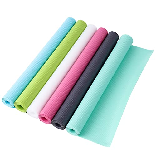 Wkae 6 rolls EVA Refrigerator Mats ,Washable Fridge Shelf Liners ,Non-Slip Can be Cut Drawers Table Kitchen Cupboard PlasticTable Placemats Non-Adhesive,59inch×17inch
