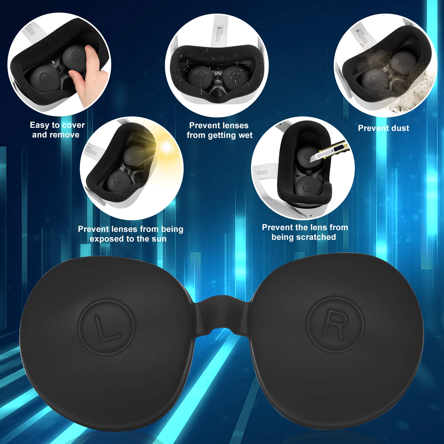 X-super Home Silicone Covers Sets 3pcs for Quest 2 - Face Cover Mask - Lens Cover Caps - Soft VR Shell Case Protected All Headset Body for Q2 (Black)