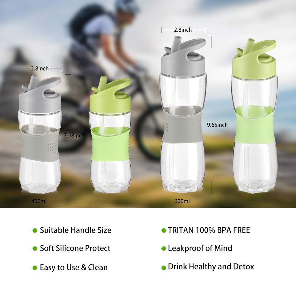Sivaphe 12 oz Kids Water Bottle with Straw Leak Proof Boy and Girl Drinking Jug, Tritan Platic Small Clear Drinking Bottle for School Yellow