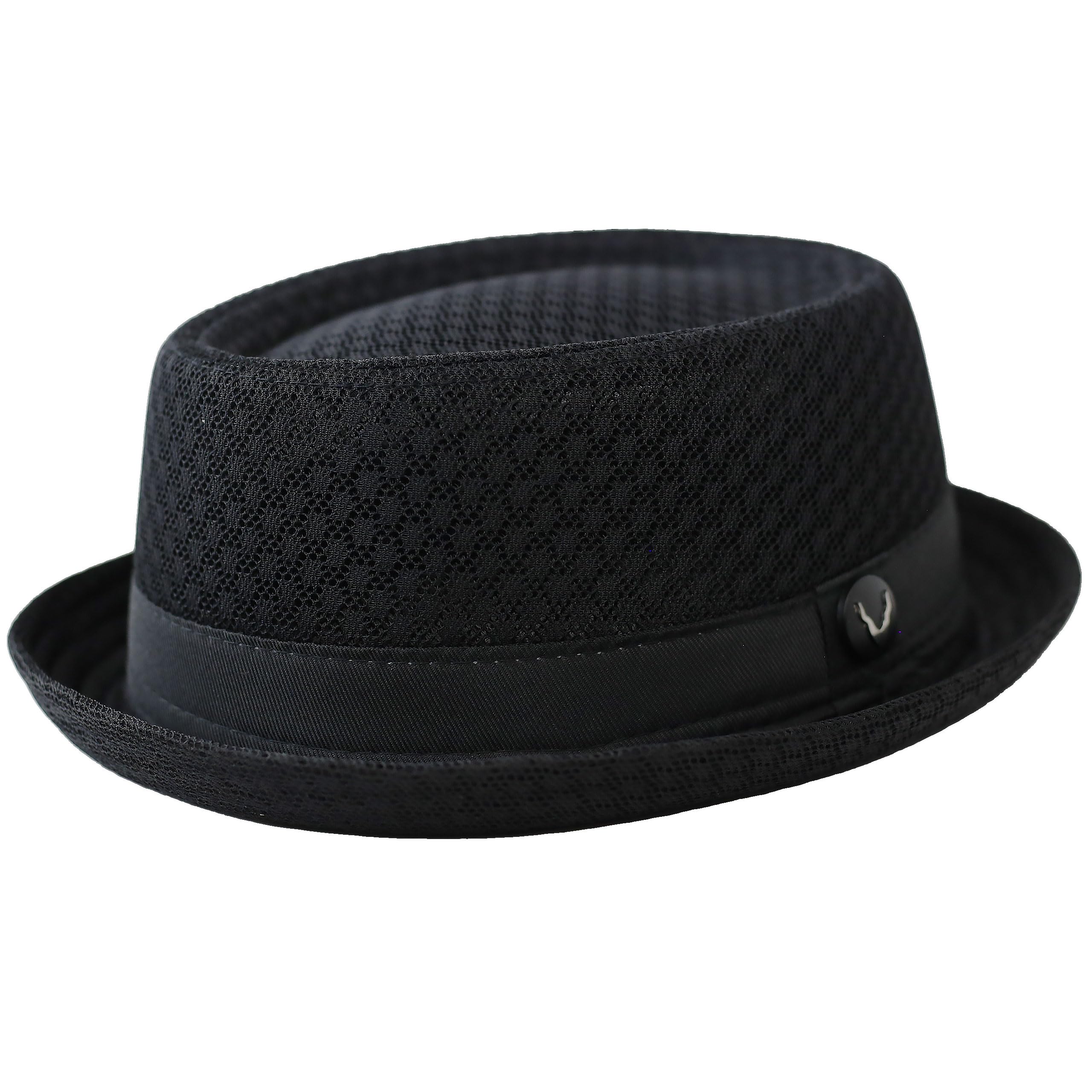 The Hat Depot Light Weight Classic Soft Cool Mesh Porkpie hat (L/XL, Black)