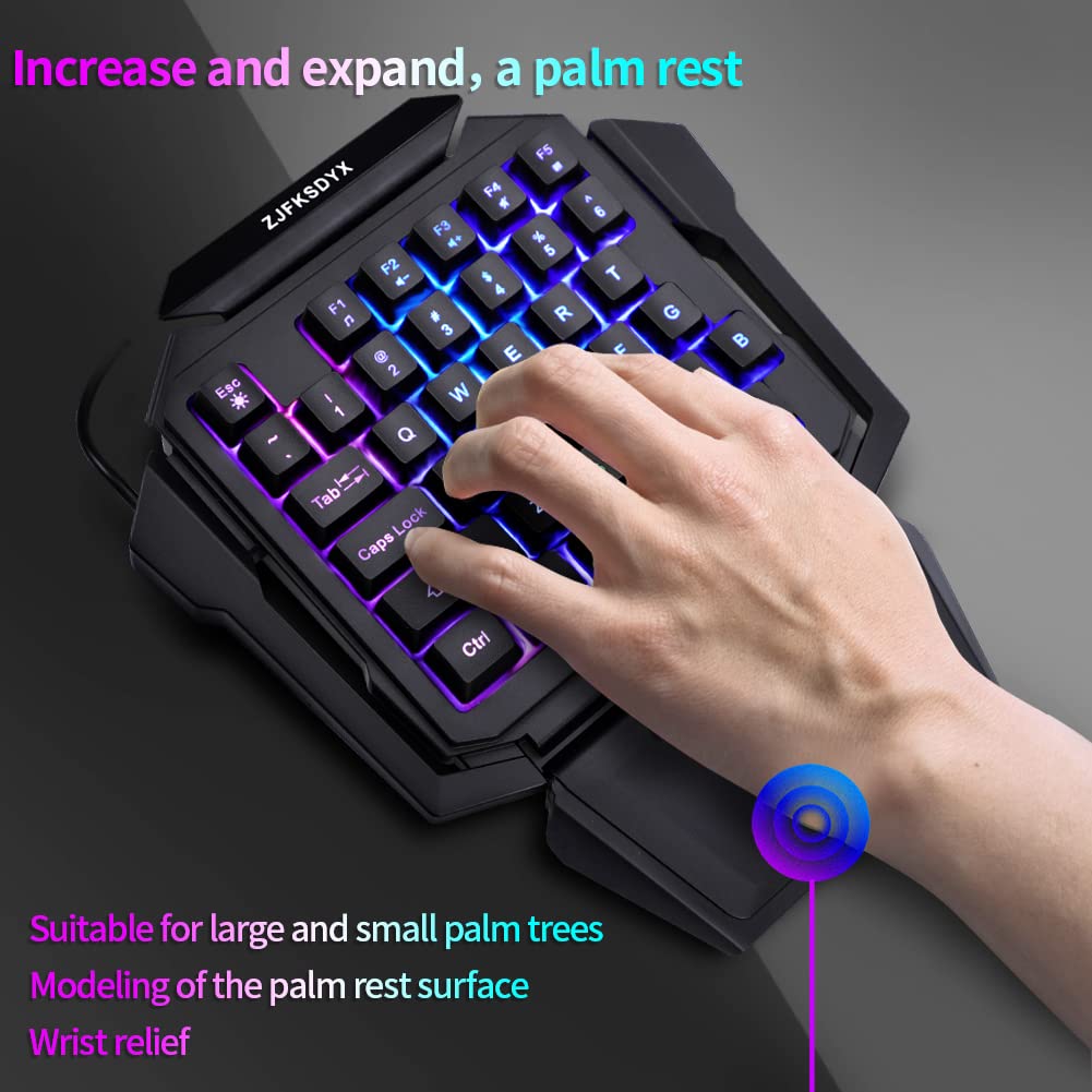 ZJFKSDYX One-Handed Gaming Keyboard and Mouse Combo, RGB Backlit 35-Key Mini Gaming Keyboard and 6D Gaming Mouse, Supports PC Gamers (Pink)