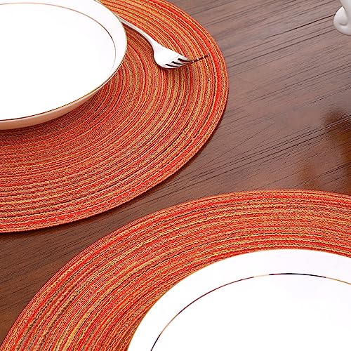 Topotdor 15 Inch Round Placemats Stain Resistant Anti-Skid Washable Polyproplene Table Mats Placemats(Multicolor Red, Set of 6)