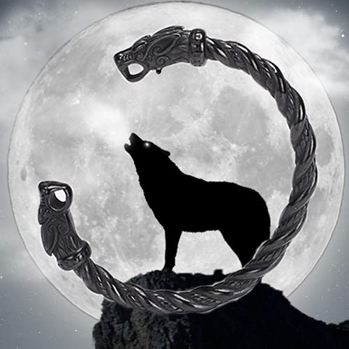 TURTLEDOVE Viking Wolf Fenrir Bangle - Adjustable Stainless Steel Norse Scandinavian Torc