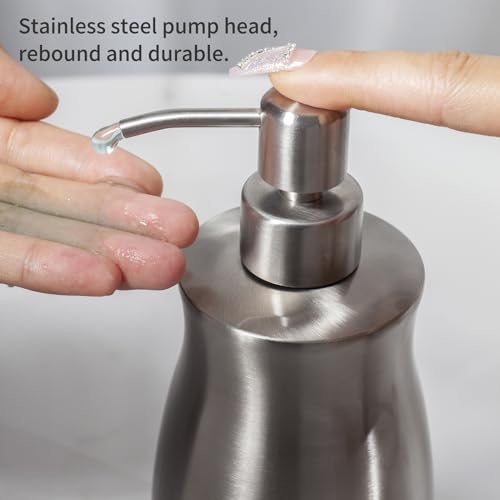 ZEBEYIMA Brushed Stainless Steel Countertop Soap Dispenser Rust and Leak Resistant Hand Soap Pump with Funnel for Kitchen Countertops and Bathroom Dispensers (13.5 oz/400 ml)…
