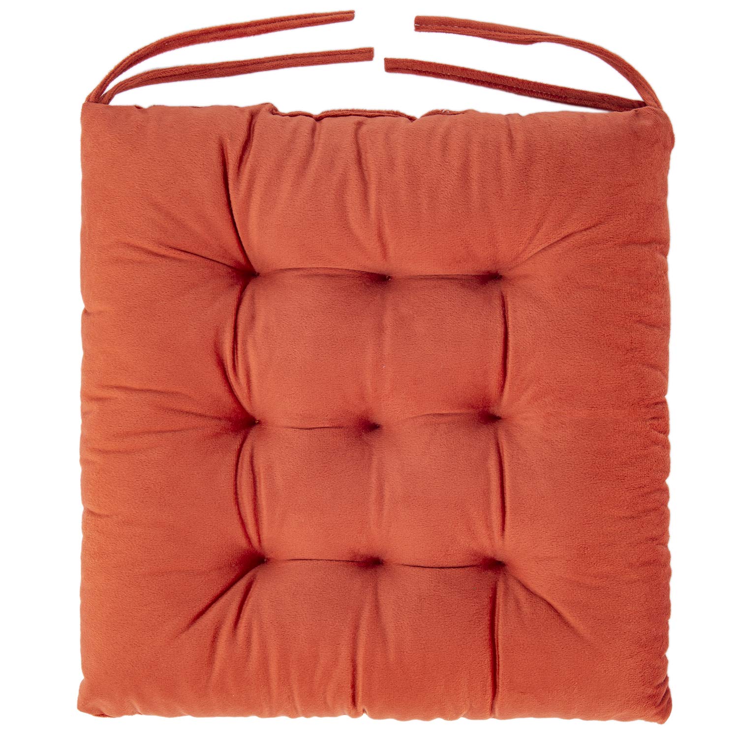 WONDER MIRACLE 4 Pack Seat Cushion/Chair Cushion Pads for Dining Chairs, Office Chair, Floor, Machine Wash & Dryer Friendly (Flannel 16"×16", Carrot)