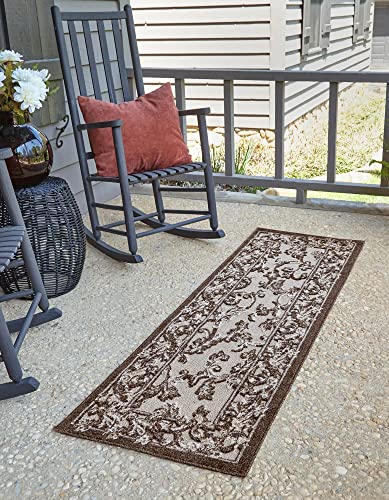 Unique Loom Outdoor Botanical Collection Area Rug (9' x 12' Rectangle, Beige/ Burgundy)