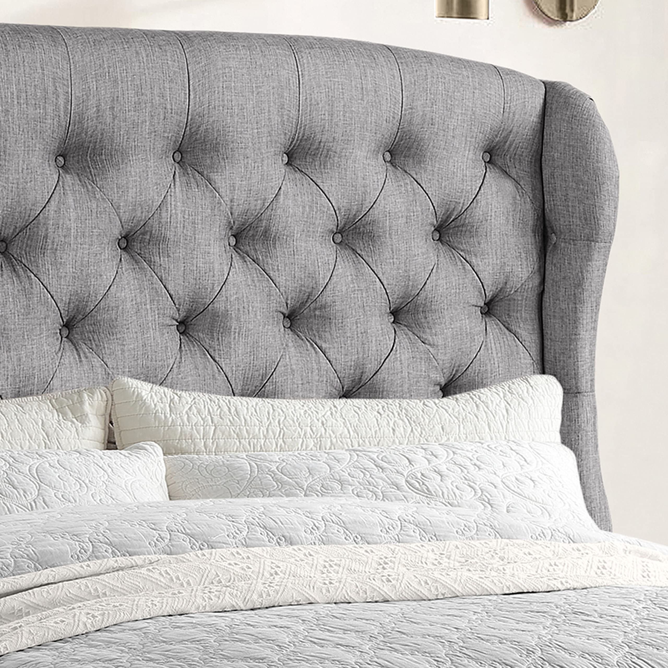 Rosevera Torrey Wingback Bed/Tufted Headboard Adjustable Height Bed Frame/Fabric Upholstered Bed Frame/Wood Slat Support/Easy Assembly,Twin,Gray
